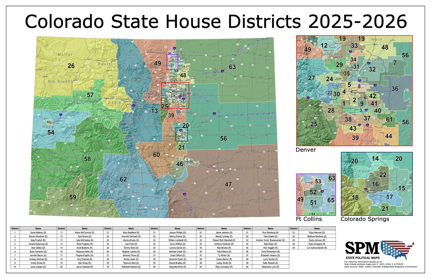 Colorado Political and State Legislative Wall Maps – State Political Maps