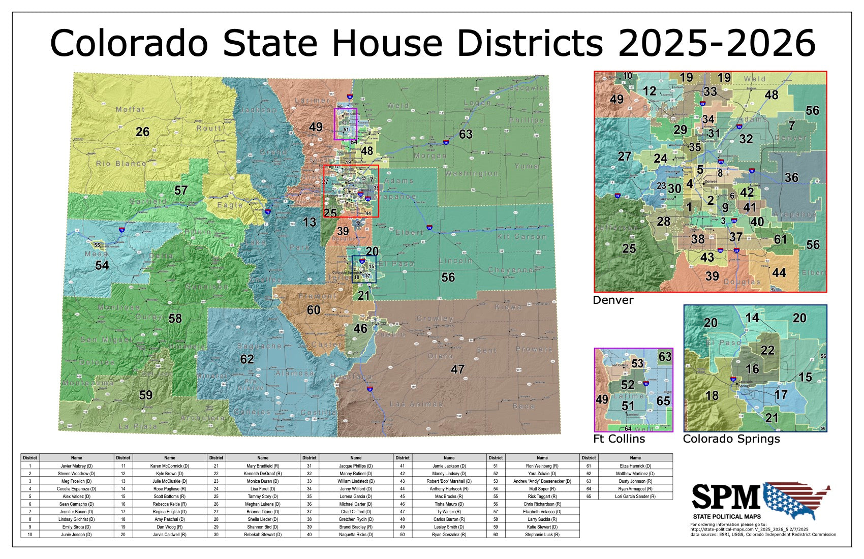 Colorado Political and State Legislative Wall Maps – State Political Maps