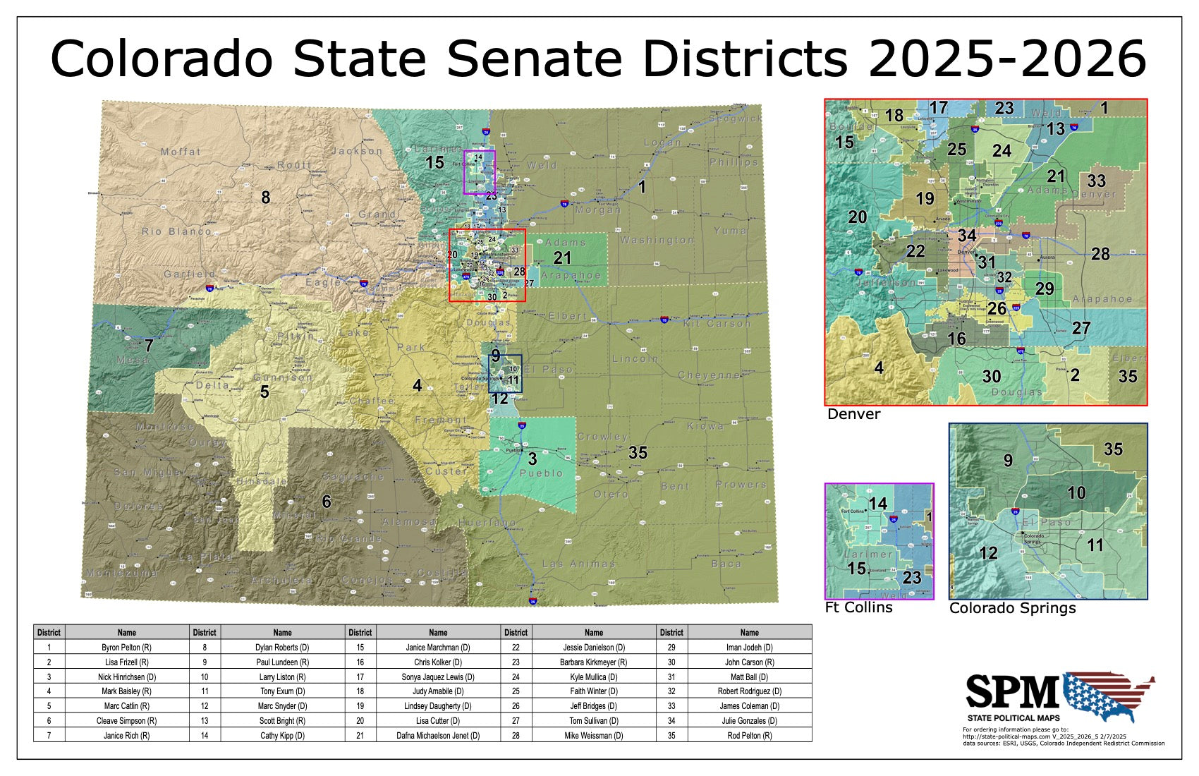 Colorado Political and State Legislative Wall Maps – State Political Maps