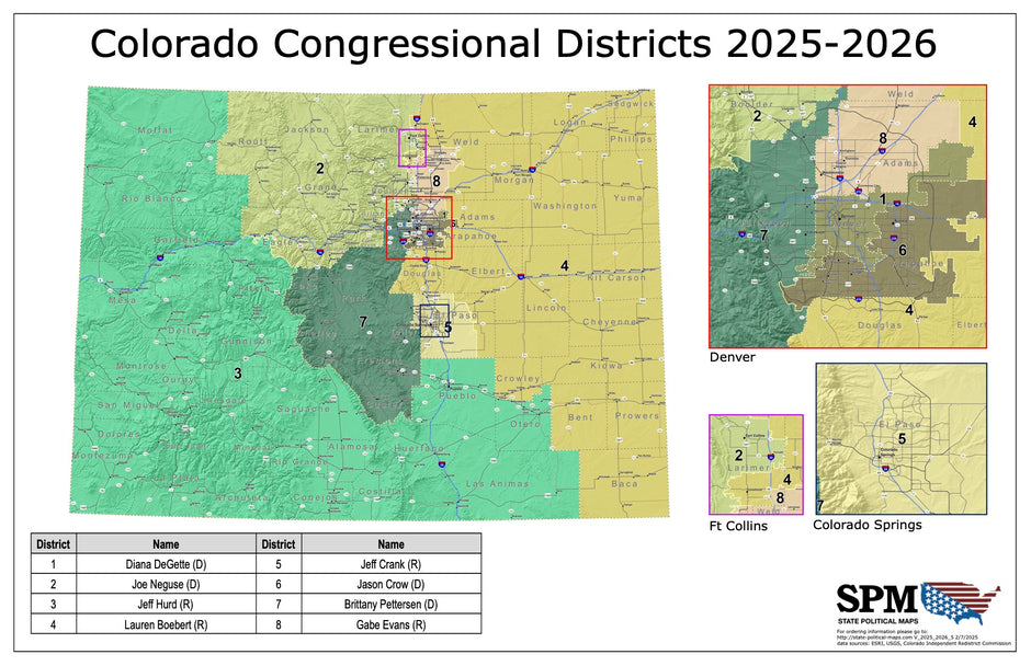 Colorado Political and State Legislative Wall Maps – State Political Maps