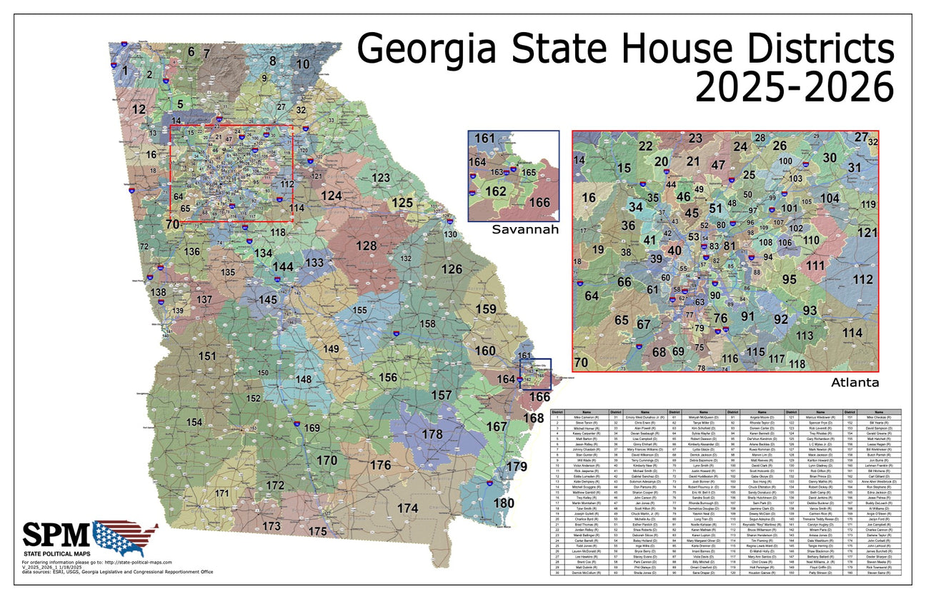 Georgia Political and State Legislative Wall Maps – State Political Maps