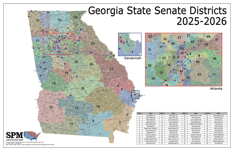 Georgia Political and State Legislative Wall Maps – State Political Maps
