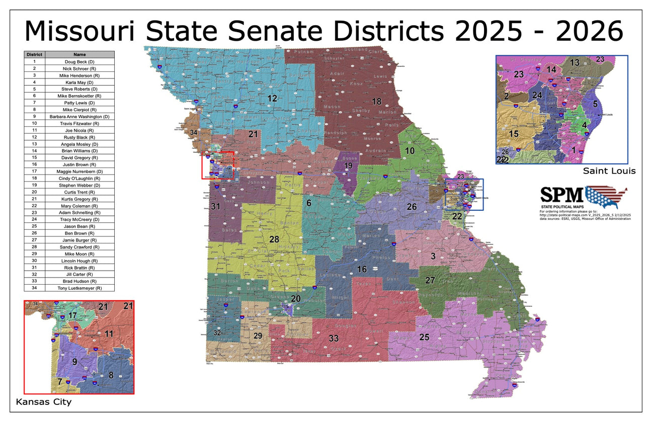 Missouri Political and State Legislative Wall Maps – State Political Maps