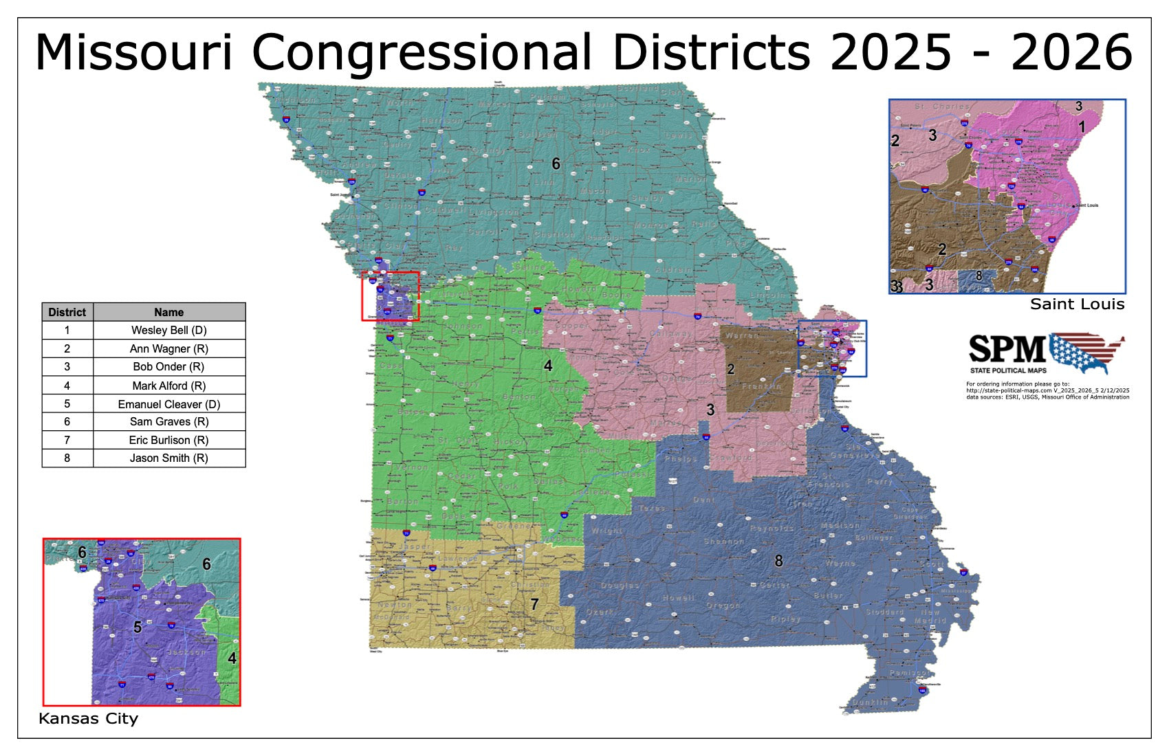Missouri Political and State Legislative Wall Maps – State Political Maps