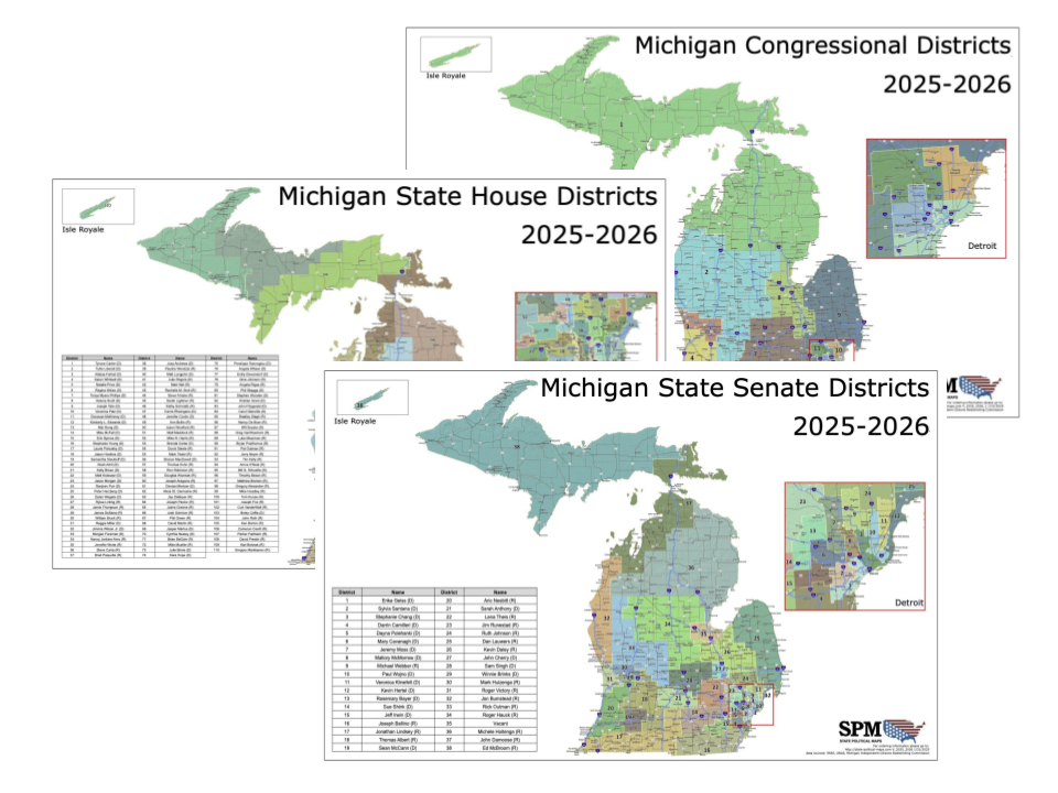 Michigan Political and State Legislative Wall Maps – State Political Maps