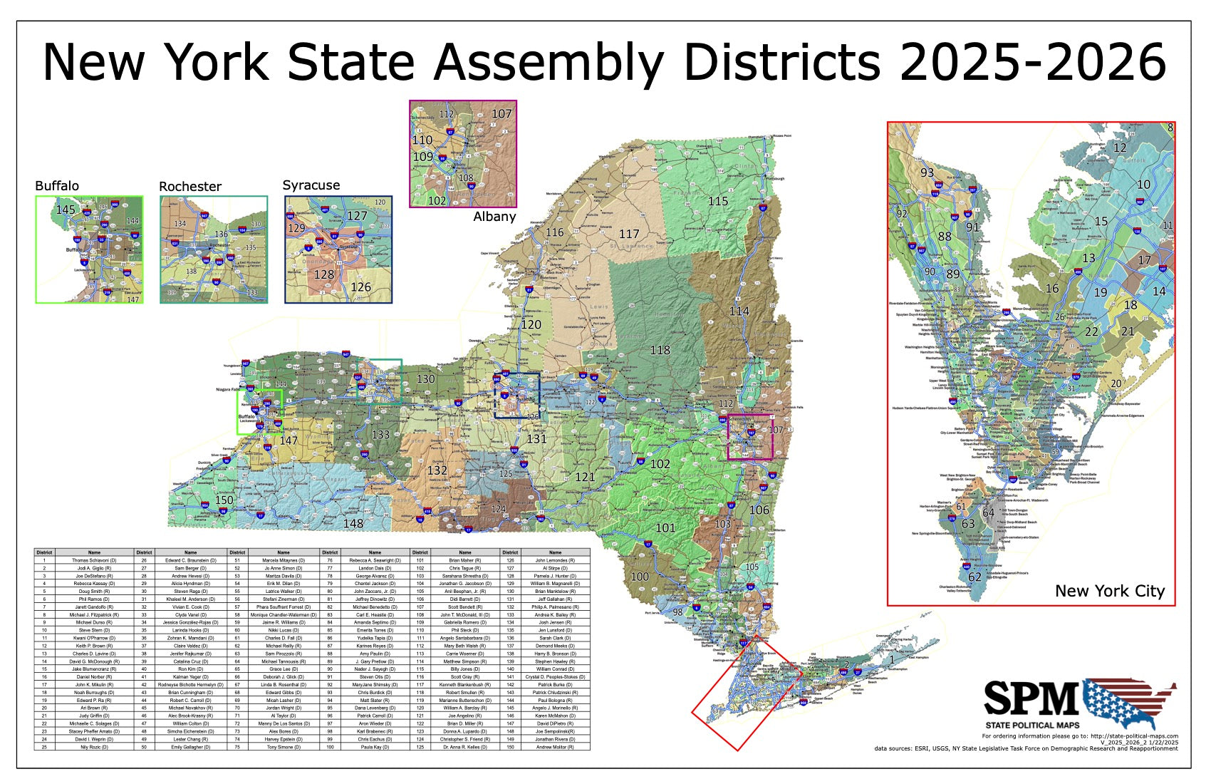 New York Political and State Legislative Wall Maps – State Political Maps