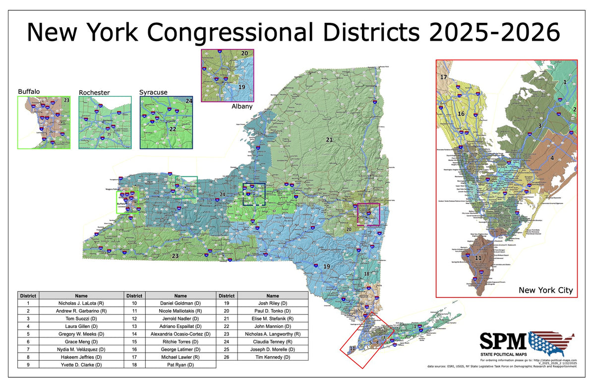 New York Political and State Legislative Wall Maps – State Political Maps