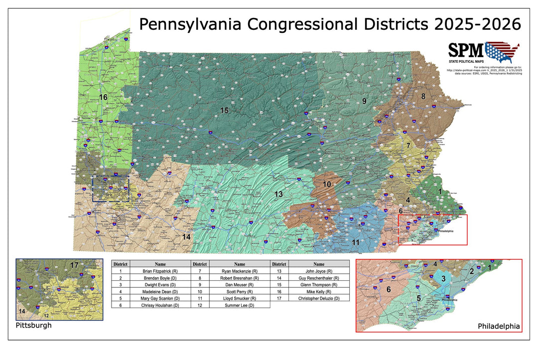 Pennsylvania Political and State Legislative Wall Maps – State ...