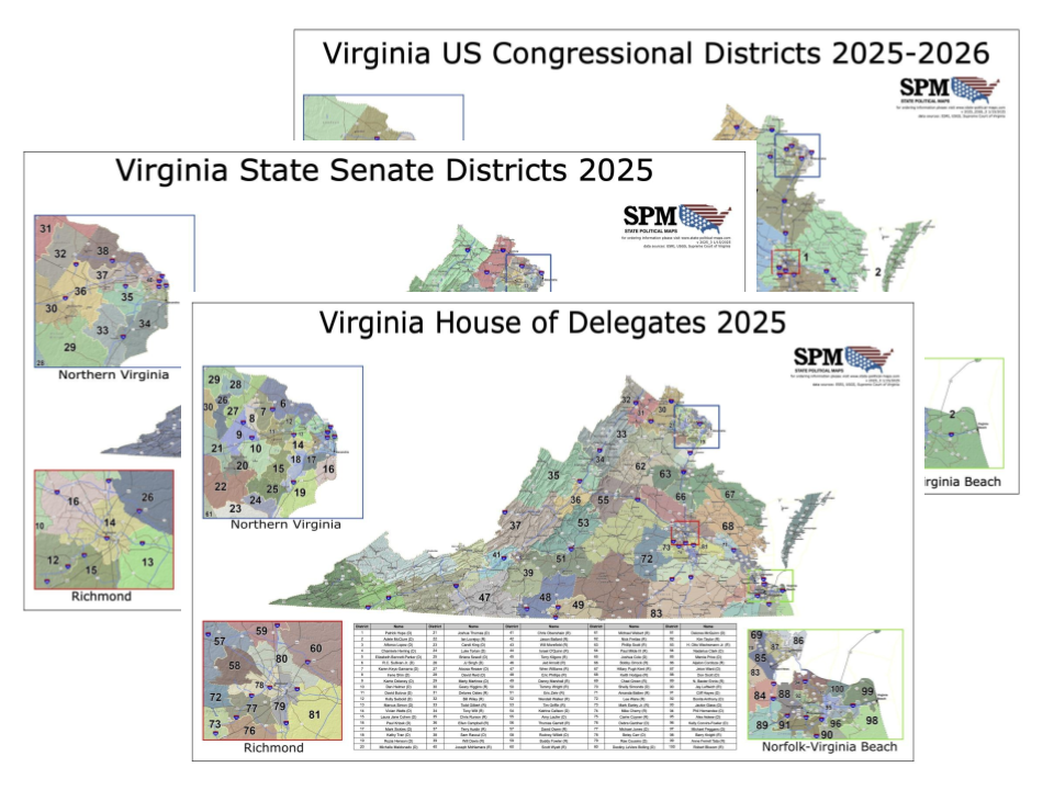 Virginia Political and State Legislative Wall Maps – State Political Maps