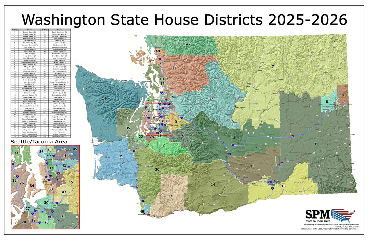 Washington Political and State Legislative Wall Maps – State Political Maps