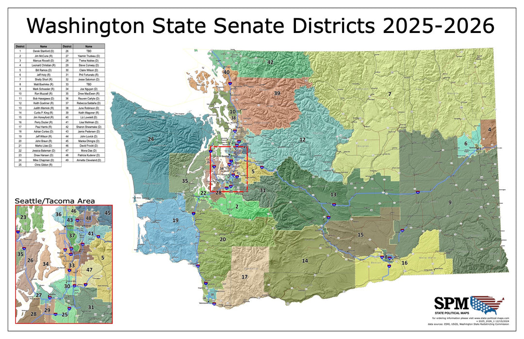 Washington Political and State Legislative Wall Maps – State Political Maps
