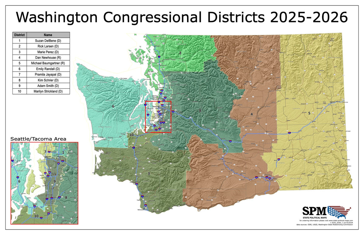 Washington Political and State Legislative Wall Maps – State Political Maps