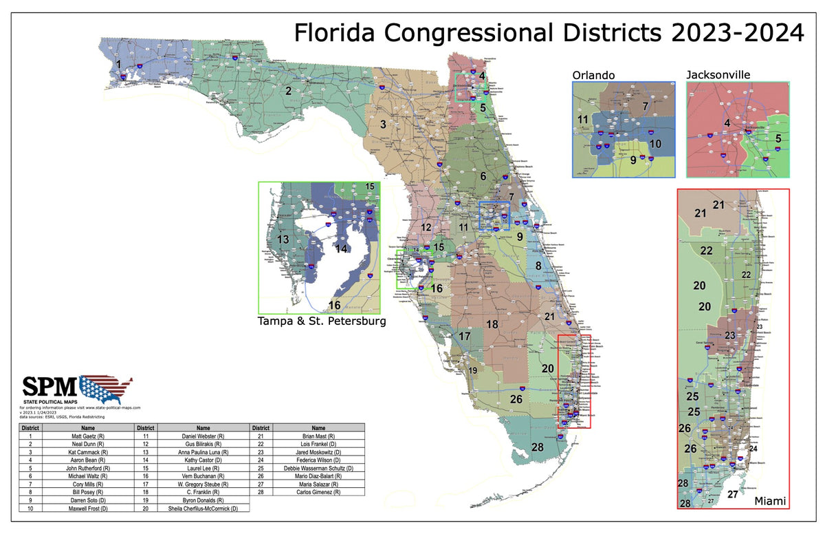 Florida Political and State Legislative Wall Maps – State Political Maps