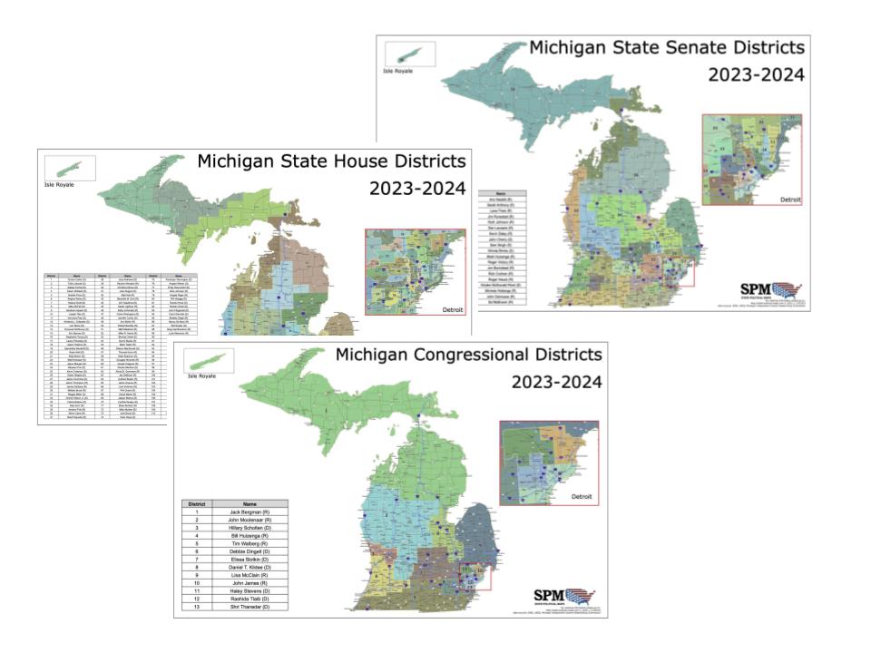 Michigan Political and State Legislative Wall Maps – State Political Maps